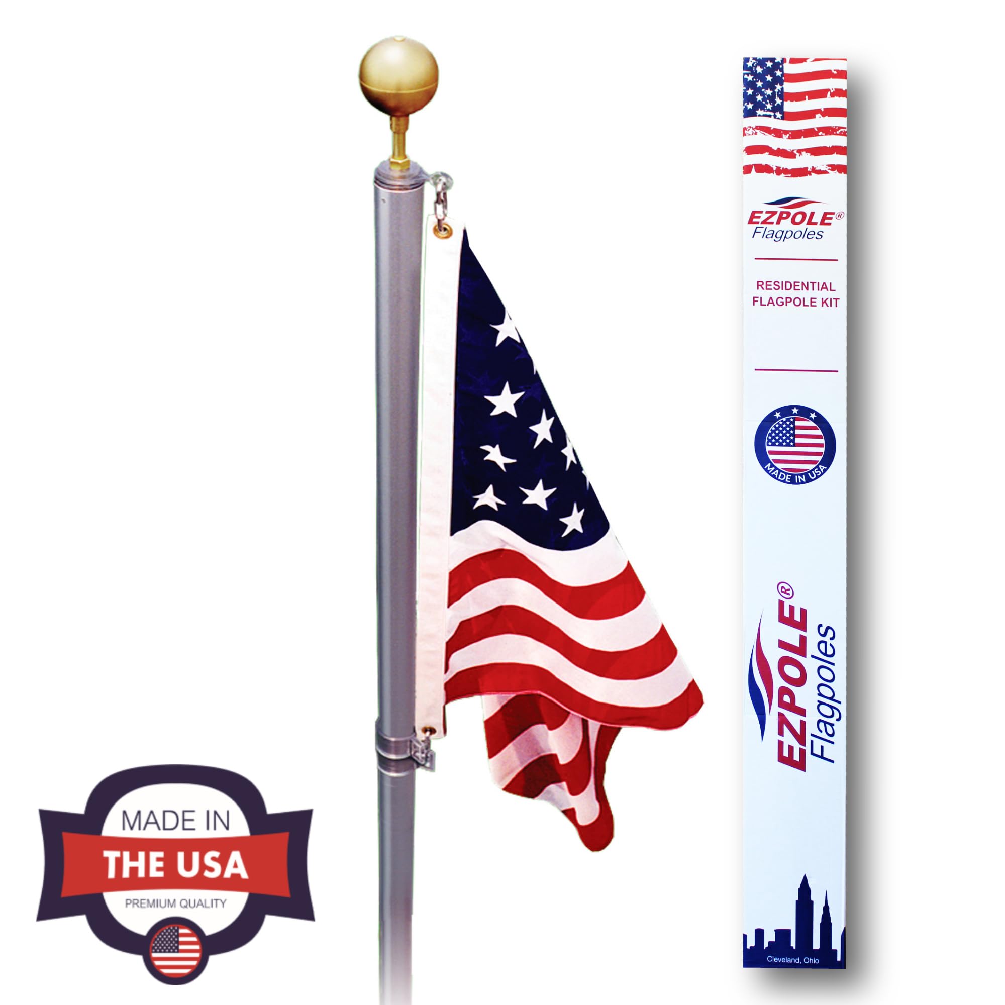 Ezpole Defender Inground Flag Pole Kit For Outdoors Heavy Duty-Winds To ...