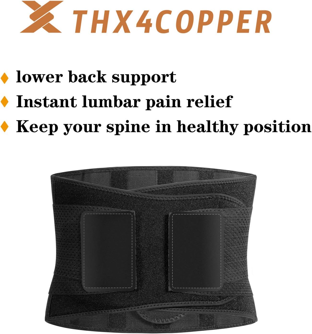 Thx4COPPER Compression Lower Back Brace, Waist Support Belt-Pain Relief ...