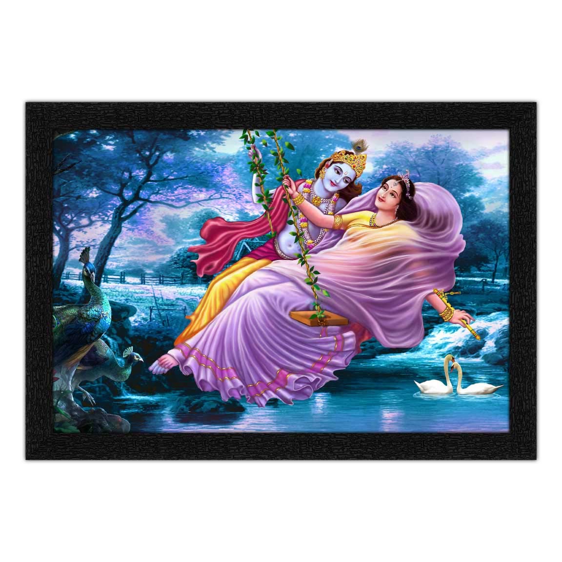 ARTAMORI Beautiful Radha Krishna Swinging Painting with Synthetic Frame ...