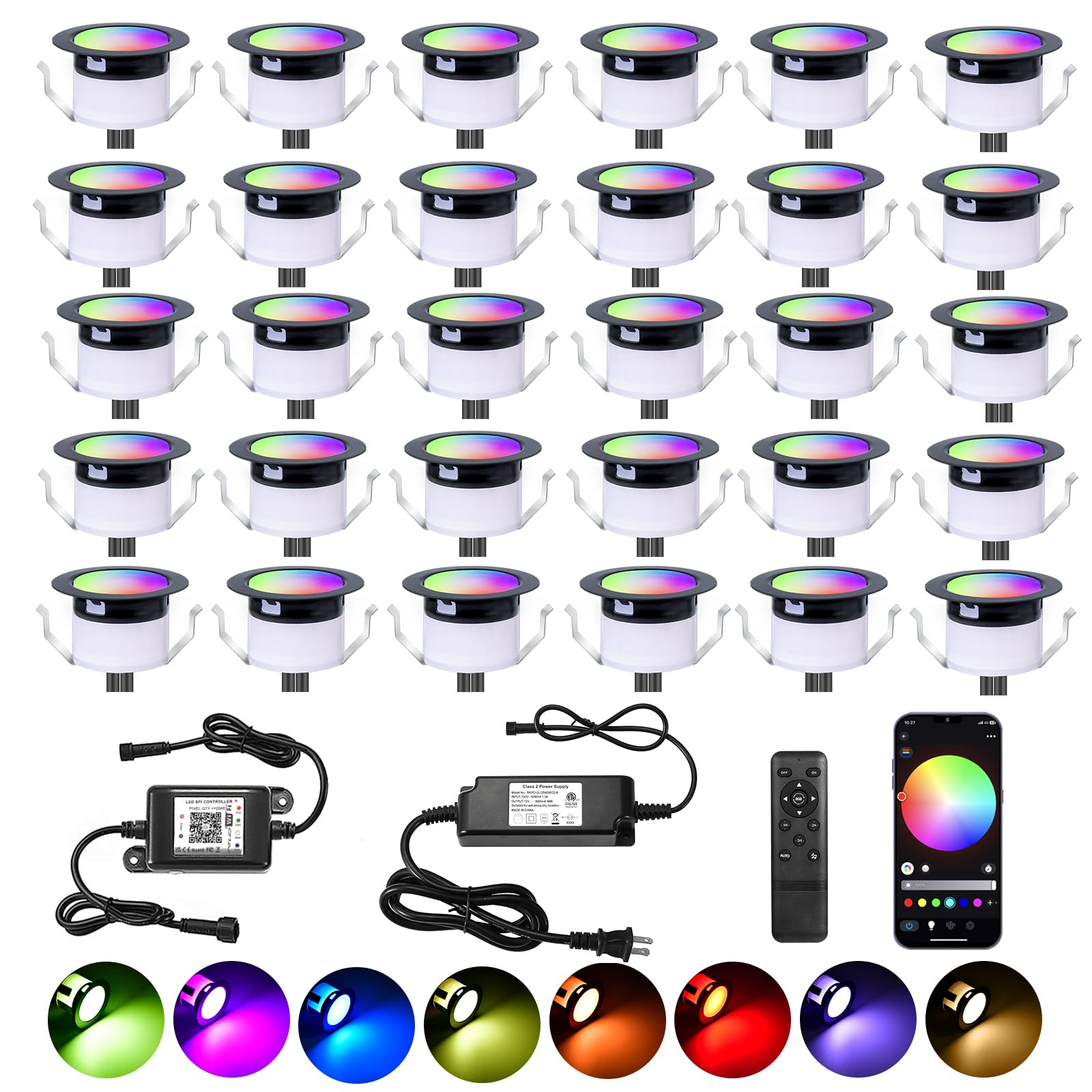 Deck Light RGBW 30 Pack, ?1.22 Inches RGB/Warm White Light WiFi Control ...
