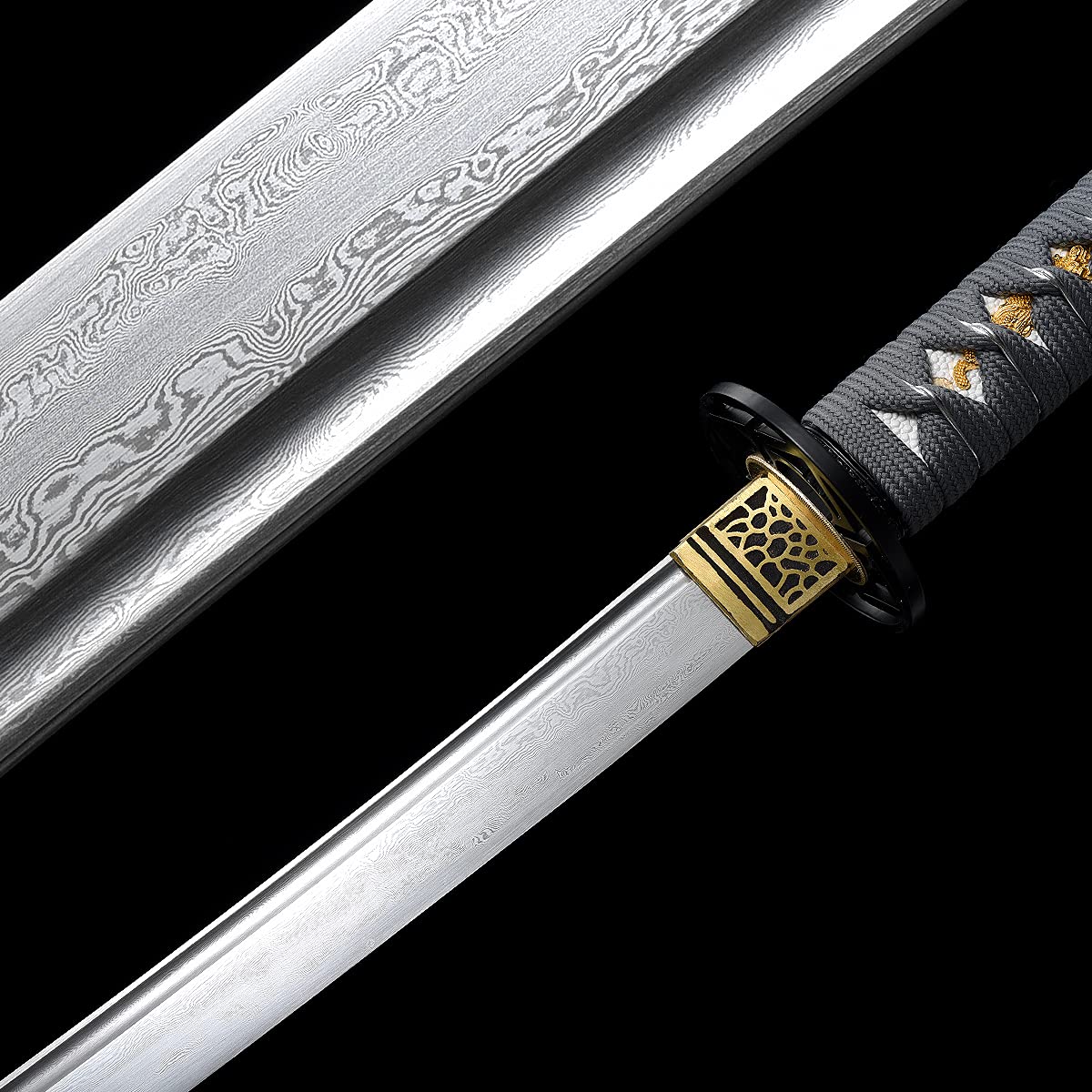 Wuder Handmade Katana Sword,Japanese Samurai Sword,1060/1095 Damascus ...