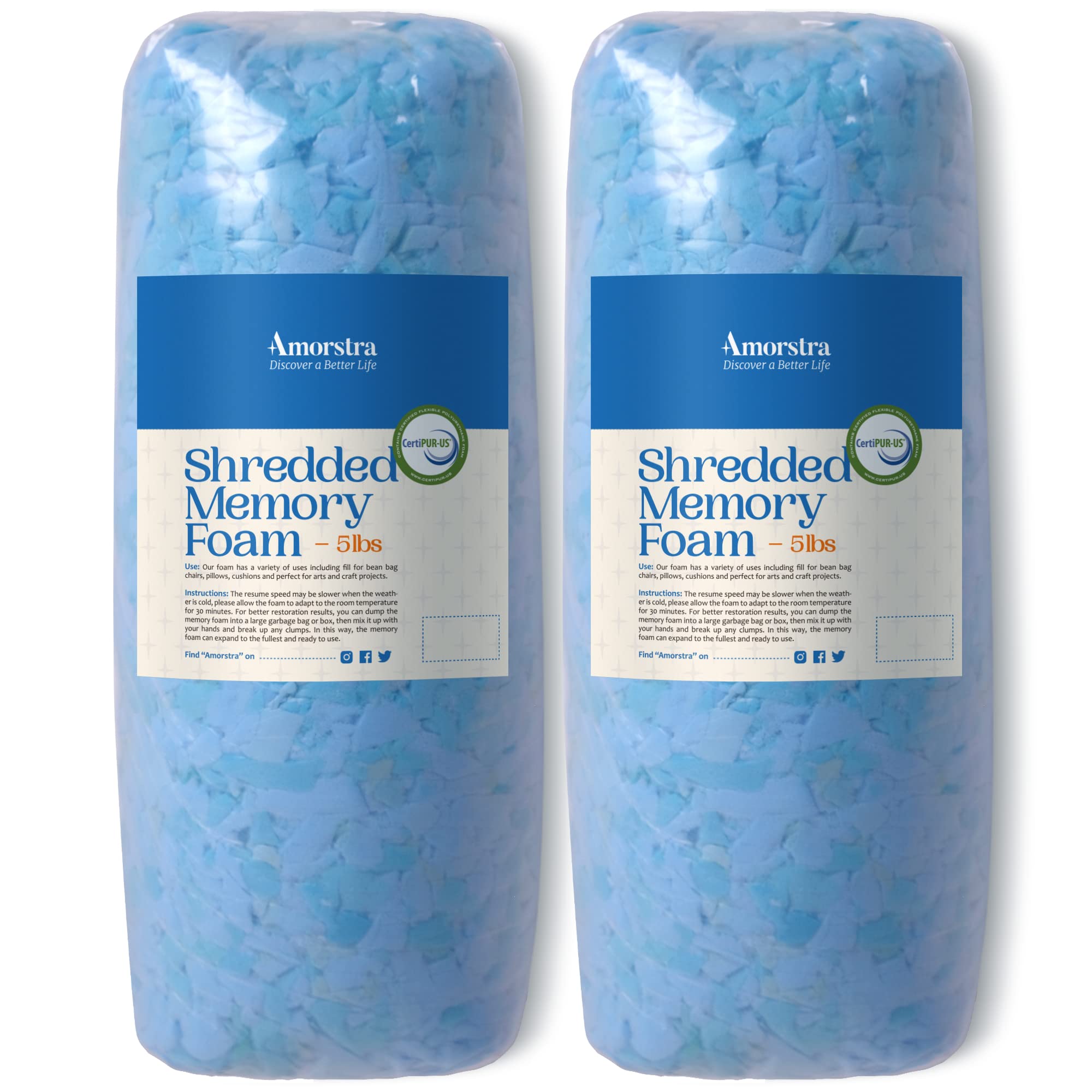 Amorstra Bean Bag Filler Shredded Memory Foam Filling 10 Pounds, Pillow ...