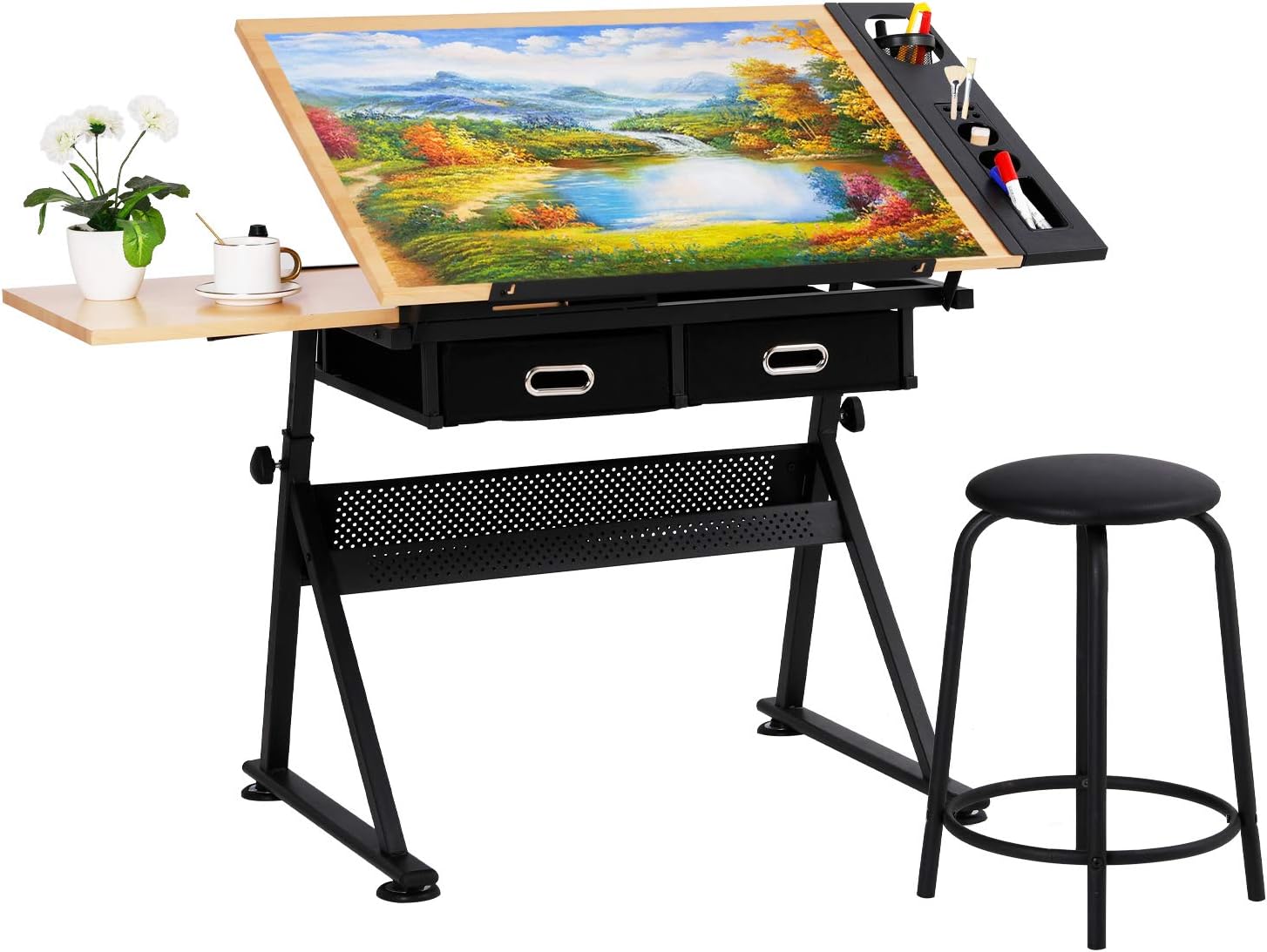 Amazon.com: BAHOM Drafting Table with Drawers and Height Adjustable ...