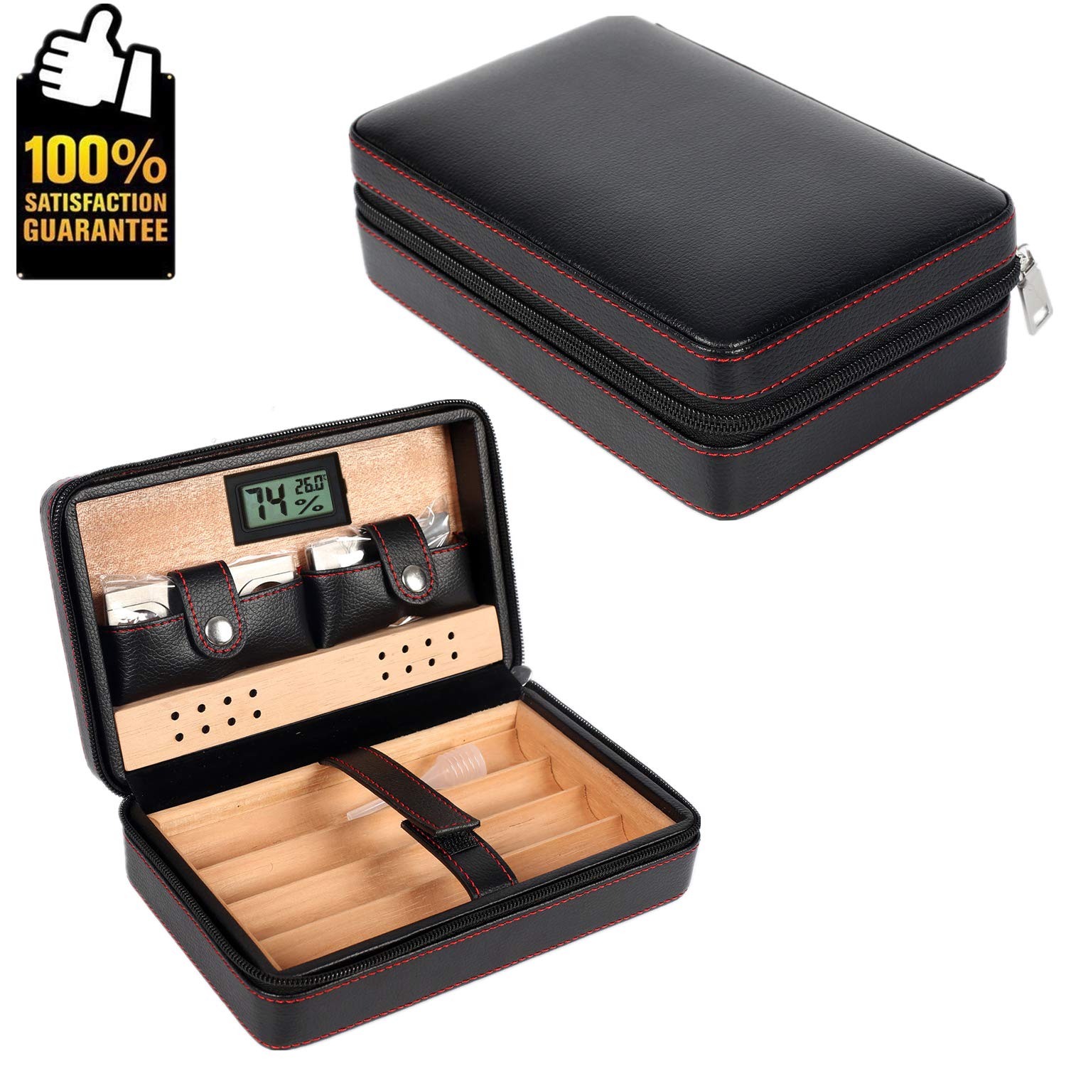 Amazon.com: COMMODA Portable Genuine Leather Cedar Cigar Travel Case Cedar Humidor with Digital ...