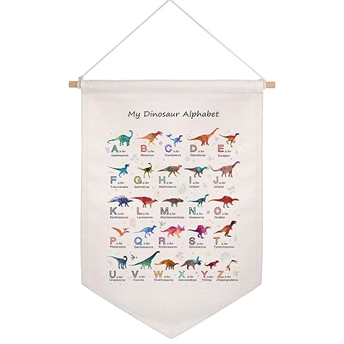 Dinosaur Alphabet, Alphabet Poster, Linen Hanging Banner, Kids Room ...