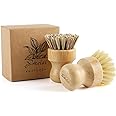 Bamboo Dish Scrub Brushes Set for Kitchen - Wooden Cleaning Scrubbers ...