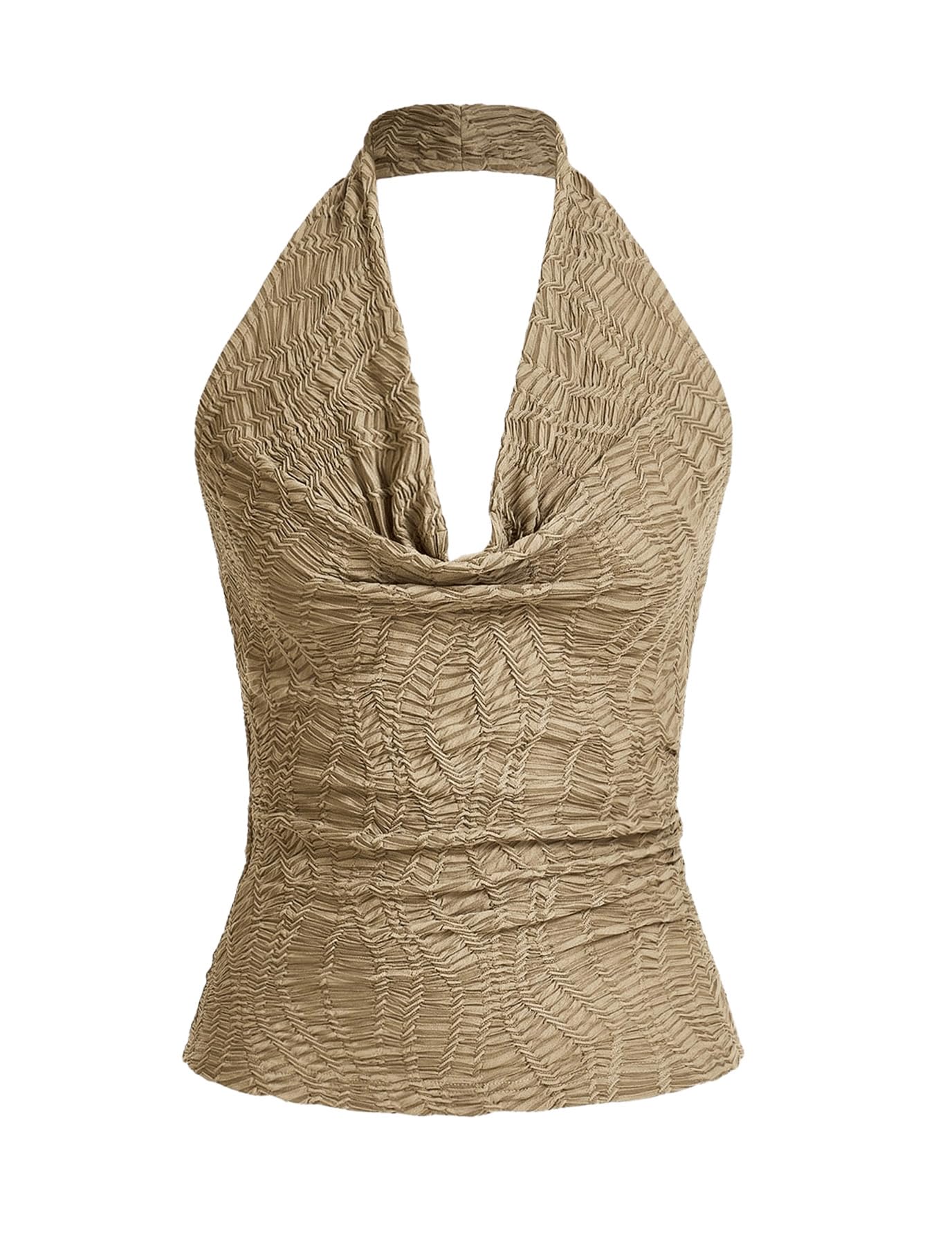 SHENHE Women's Halter Front Draped Backless Cowl Neck Textured Dressy ...