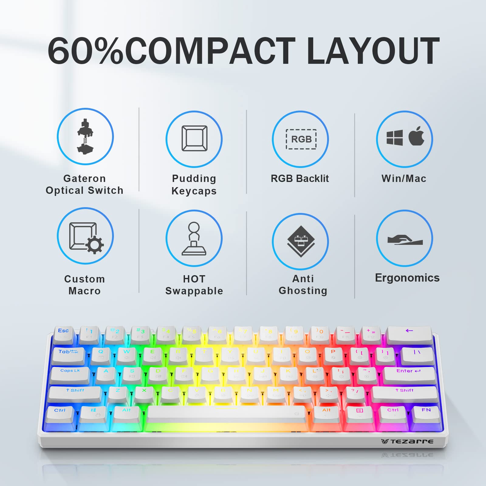 Mua Tezarre TK61 60% Hotswap Mechanical Gaming Keyboard with PBT ...