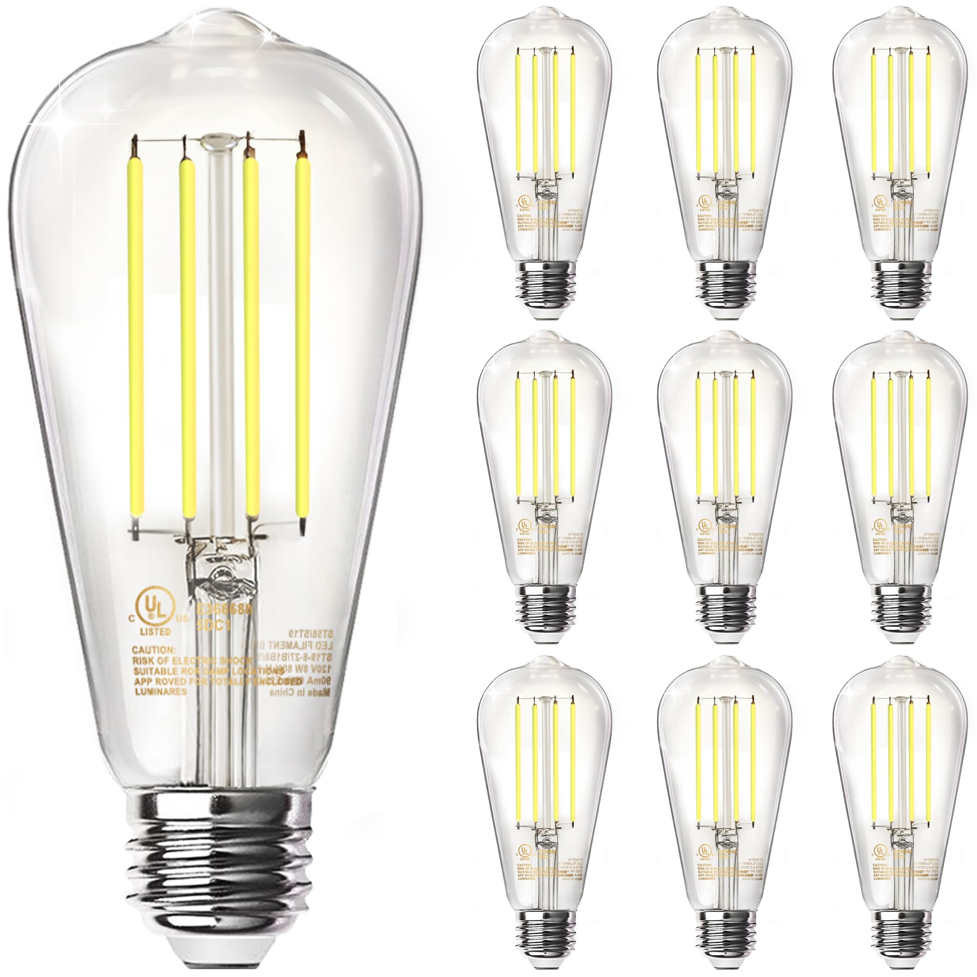 TJOY 10 Pack E26 Base Vintage LED Edison Light Bulbs, 60W Equivalent Dimmable, 5000K Natural ...