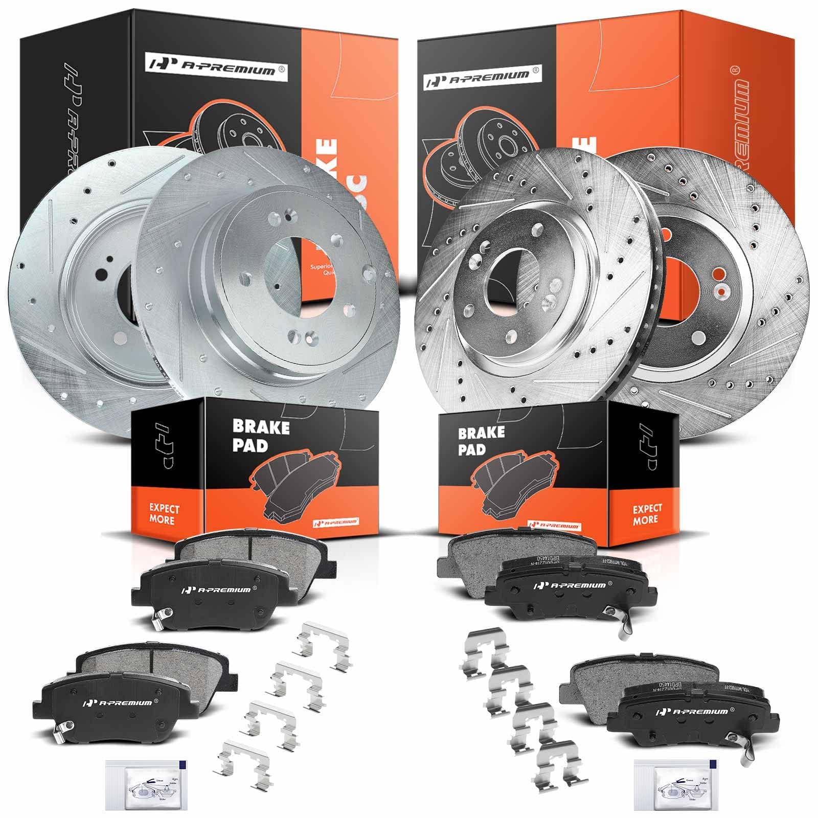 A-Premium Front and Rear Drilled and Slotted Disc Brake Rotors + Ceramic Pads Kit Compatible ...