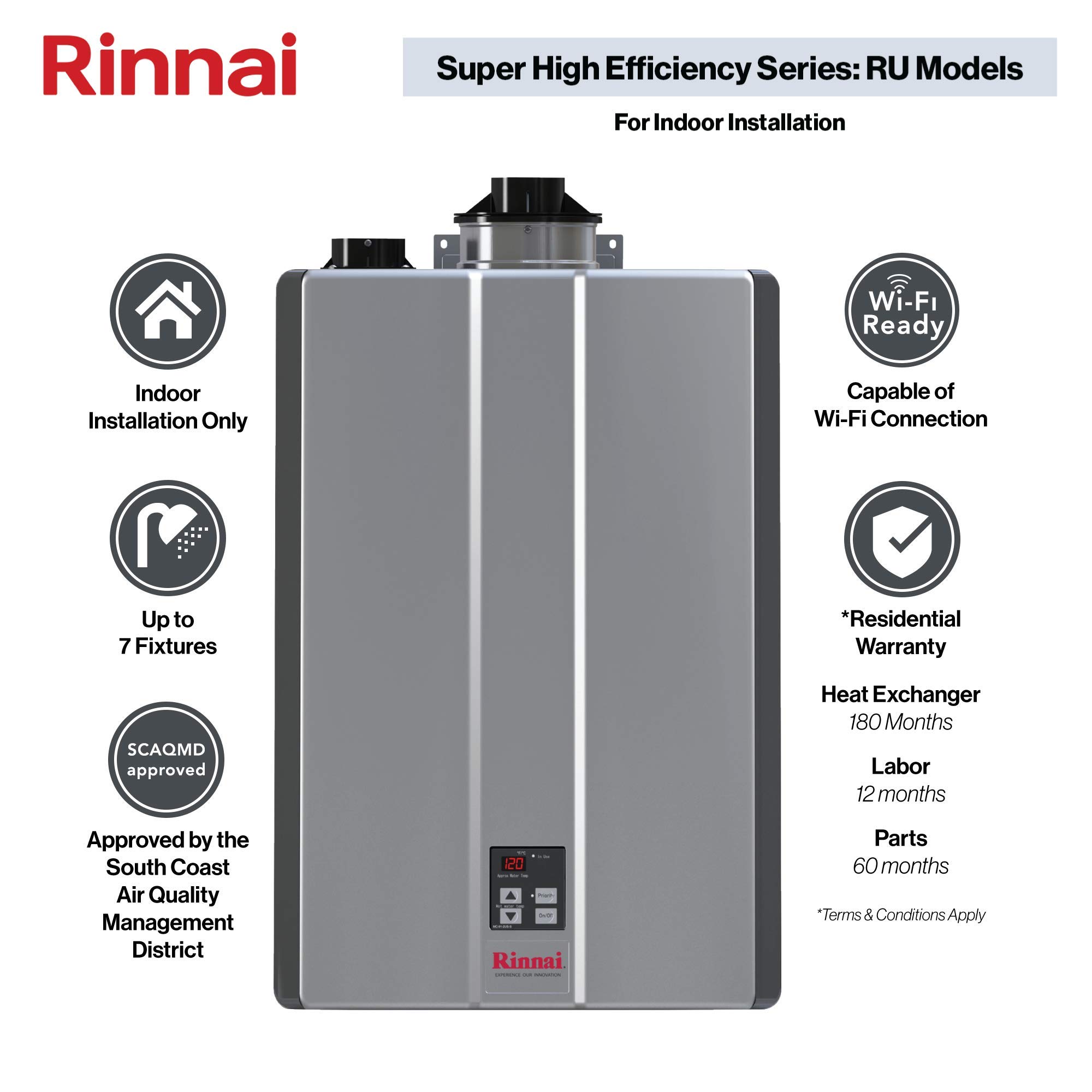 Rinnai RU199iN Sensei Super High Efficiency Tankless Water Heater, 11 GPM - Natural Gas: Indoor ...