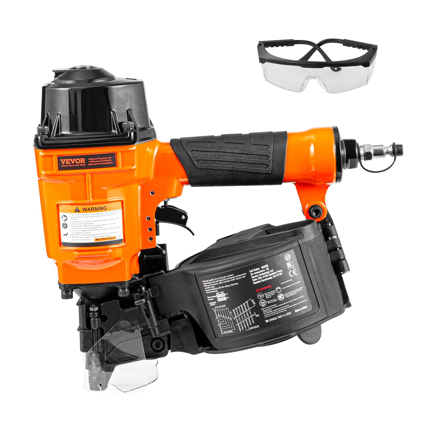 VEVOR Coil Siding Nailer MCN55, 1 inch to 2-1/4 inch 15 Degree ...