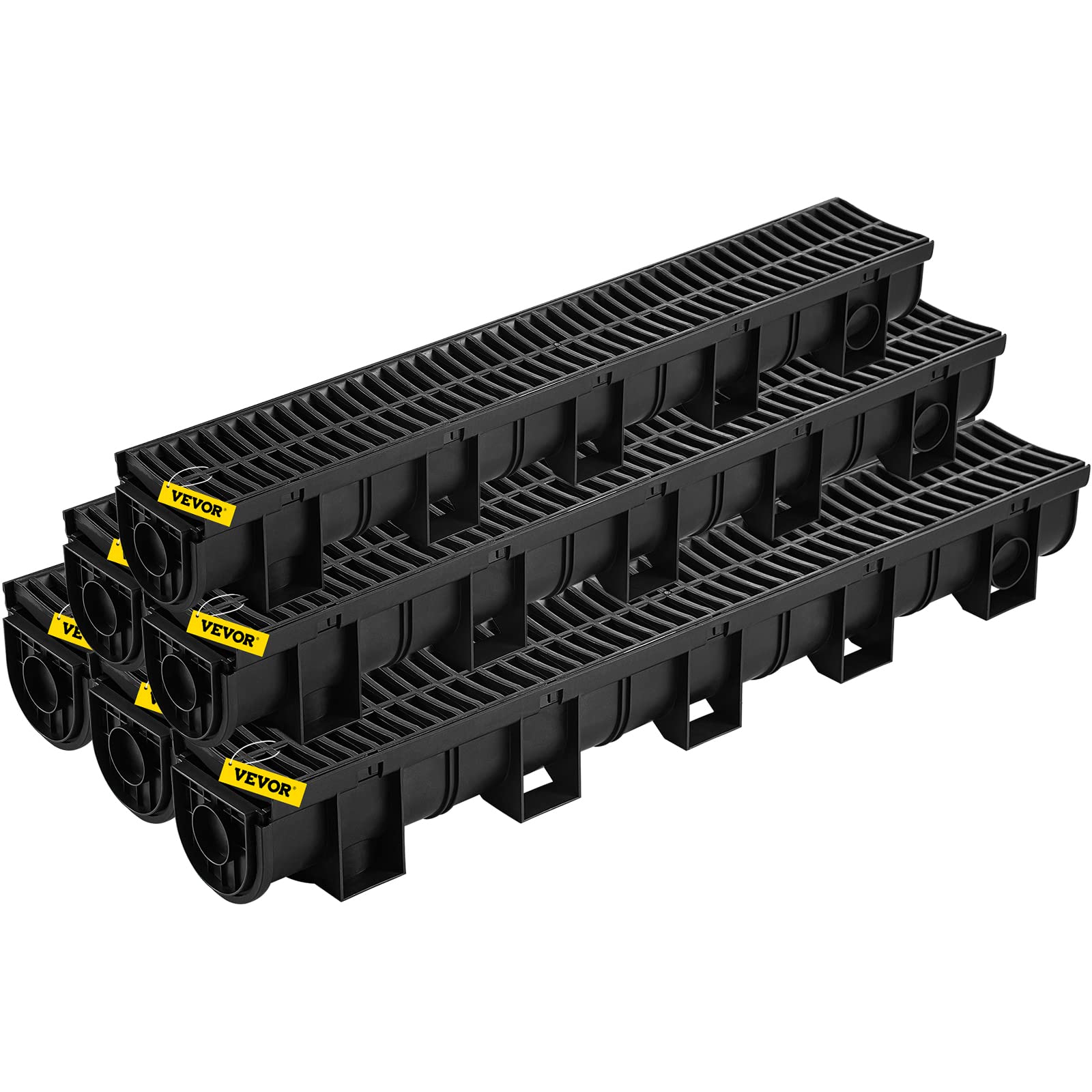 VEVOR Trench Drain System with Plastic Grate, 5.9x5.1-Inch HDPE Channel ...