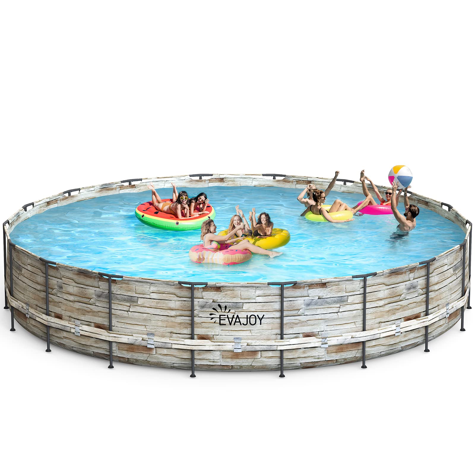 EVAJOY 24ft x 52inch Metal Frame Swimming Pool Set, Round Above Ground ...
