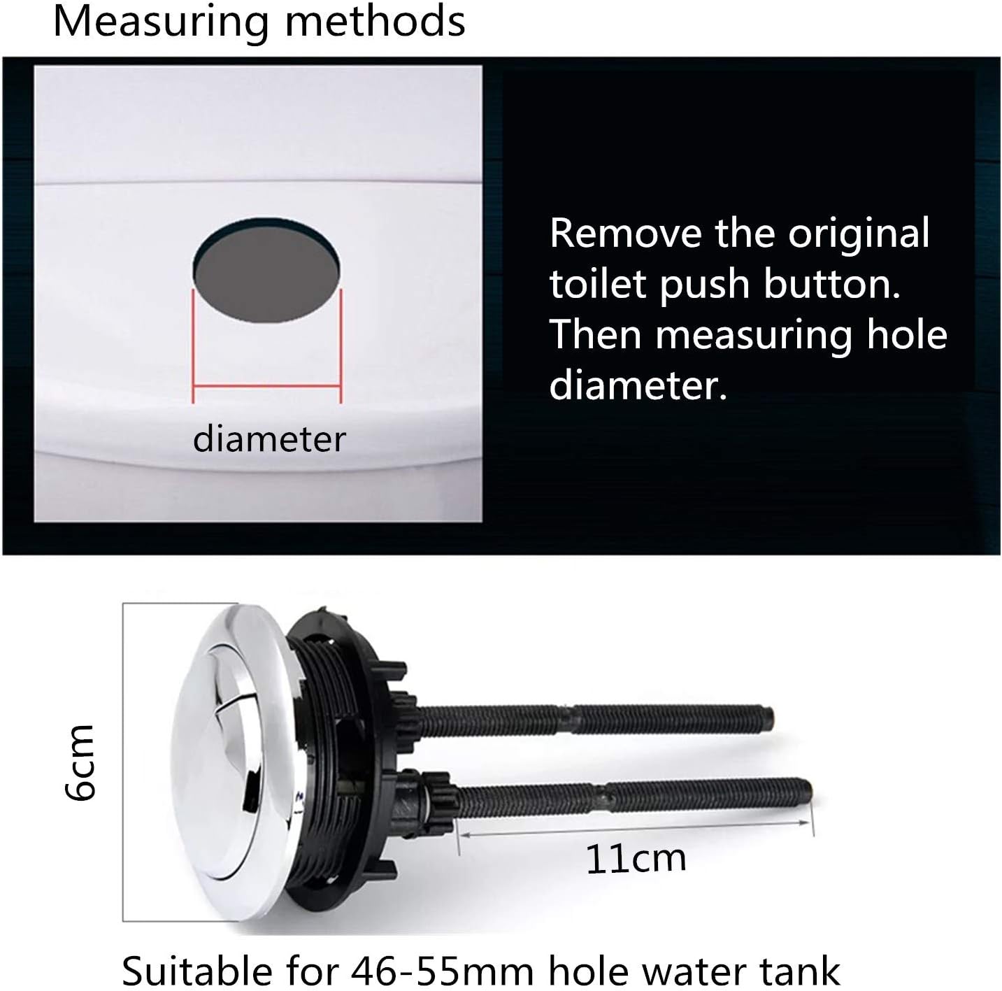 2Pcs 48mm Toilet Push Button Chrome Dual Water Tank Push Button ...