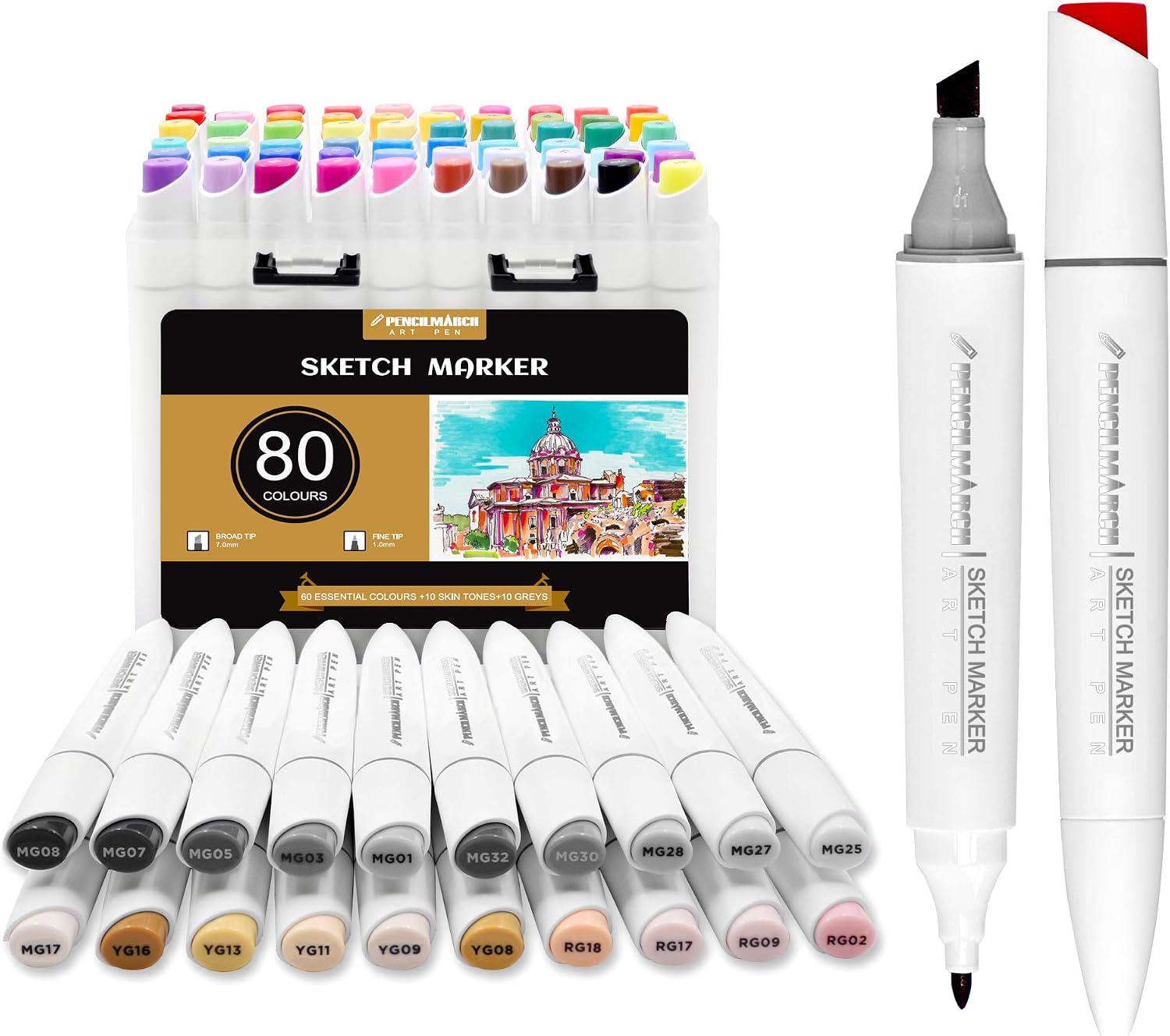 PENCILMARCH Sketch Markers Pen Pack of 80 + Carry Case – Skin Tones ...