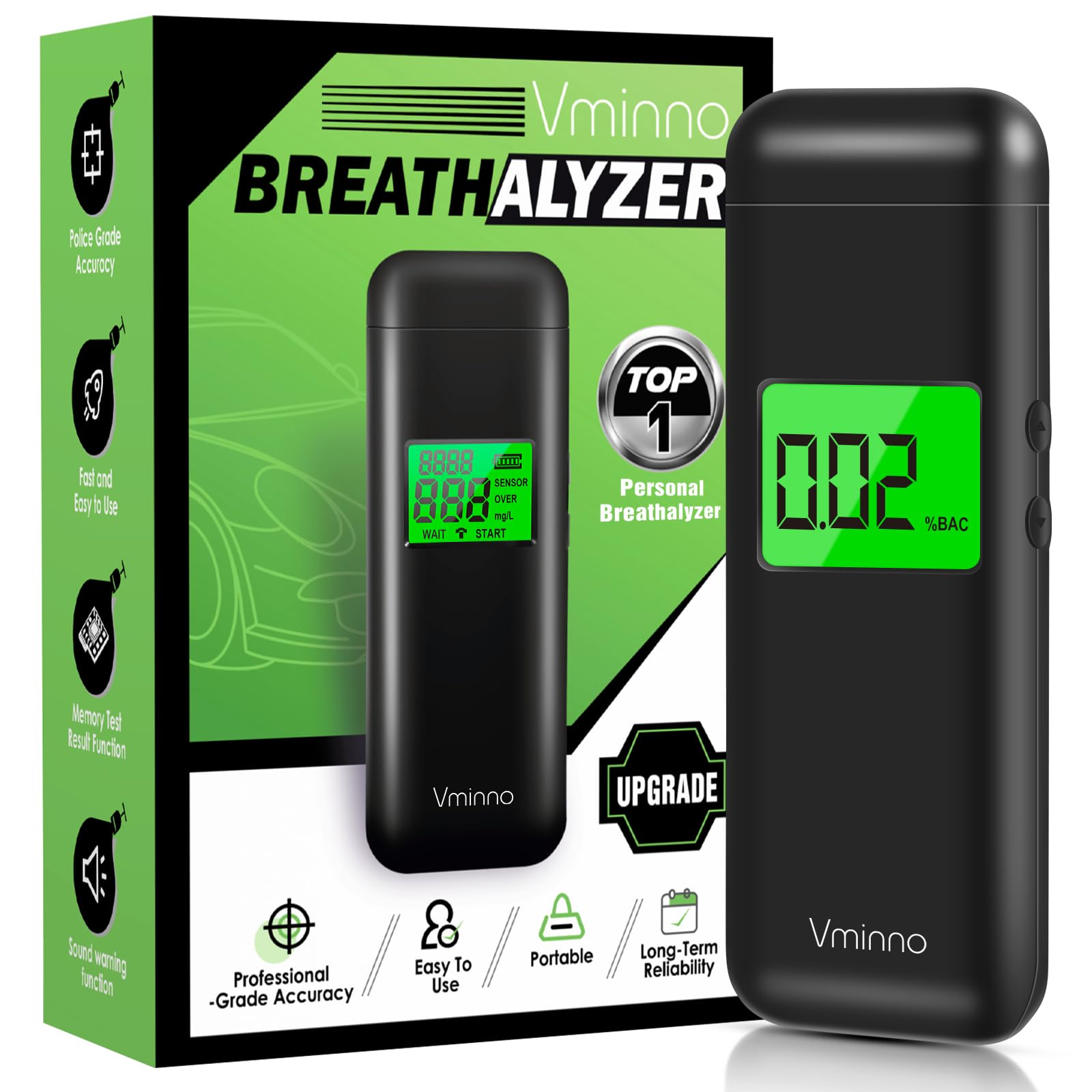 Vminno Breathalyzer, Rechargeable Professional-Grade Accuracy ...
