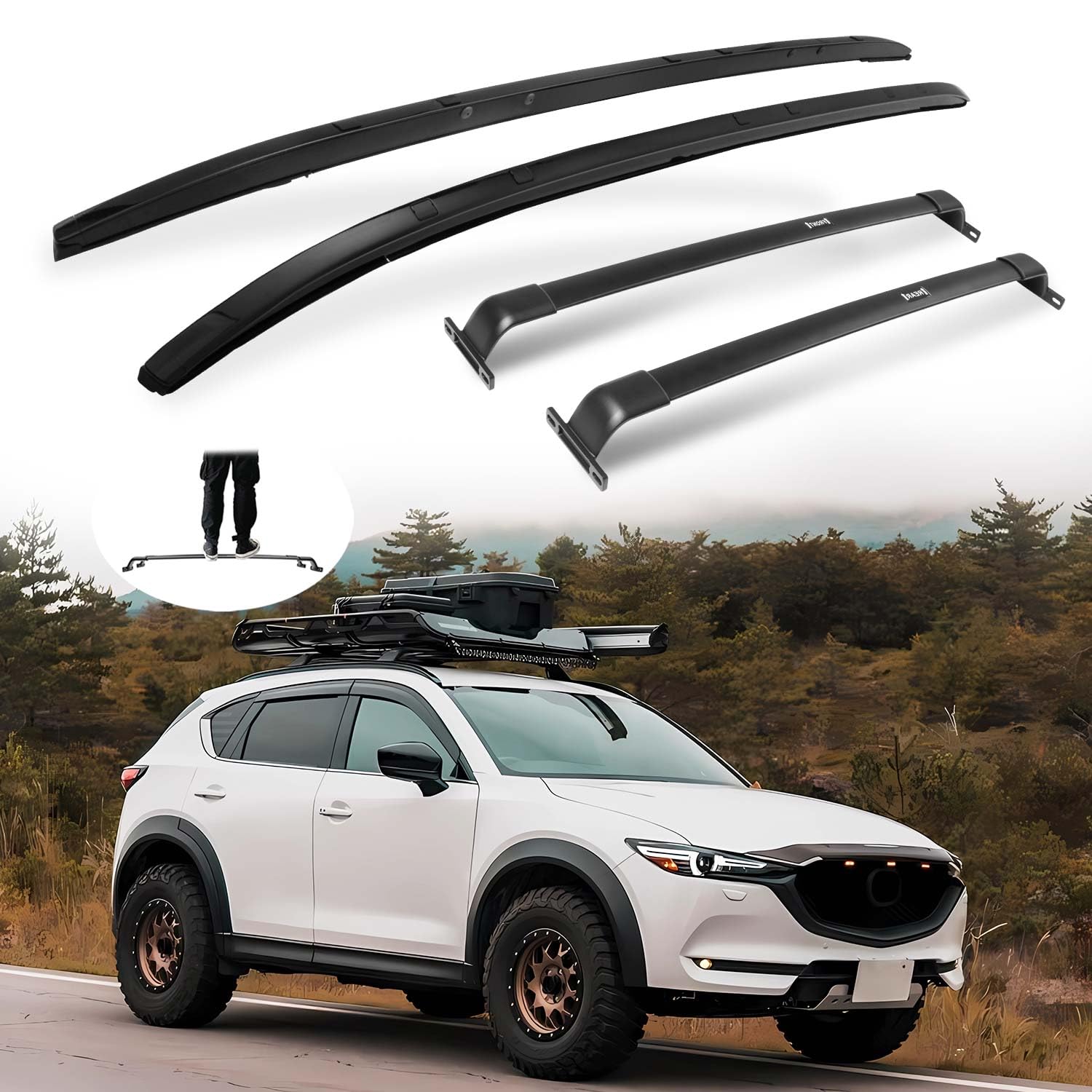 SNIXWOO Enhanced 220 LBS Roof Racks & Side Rails for Mazda CX5 CX-5 ...
