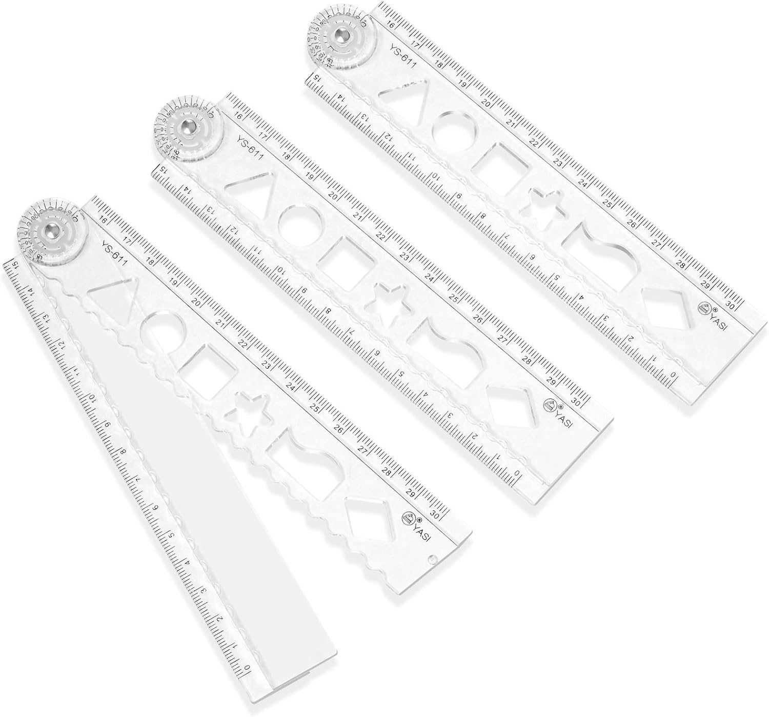 3 Pieces Folding Rulers, Flexible Ruler 12 Inch Transparent Rulers ...