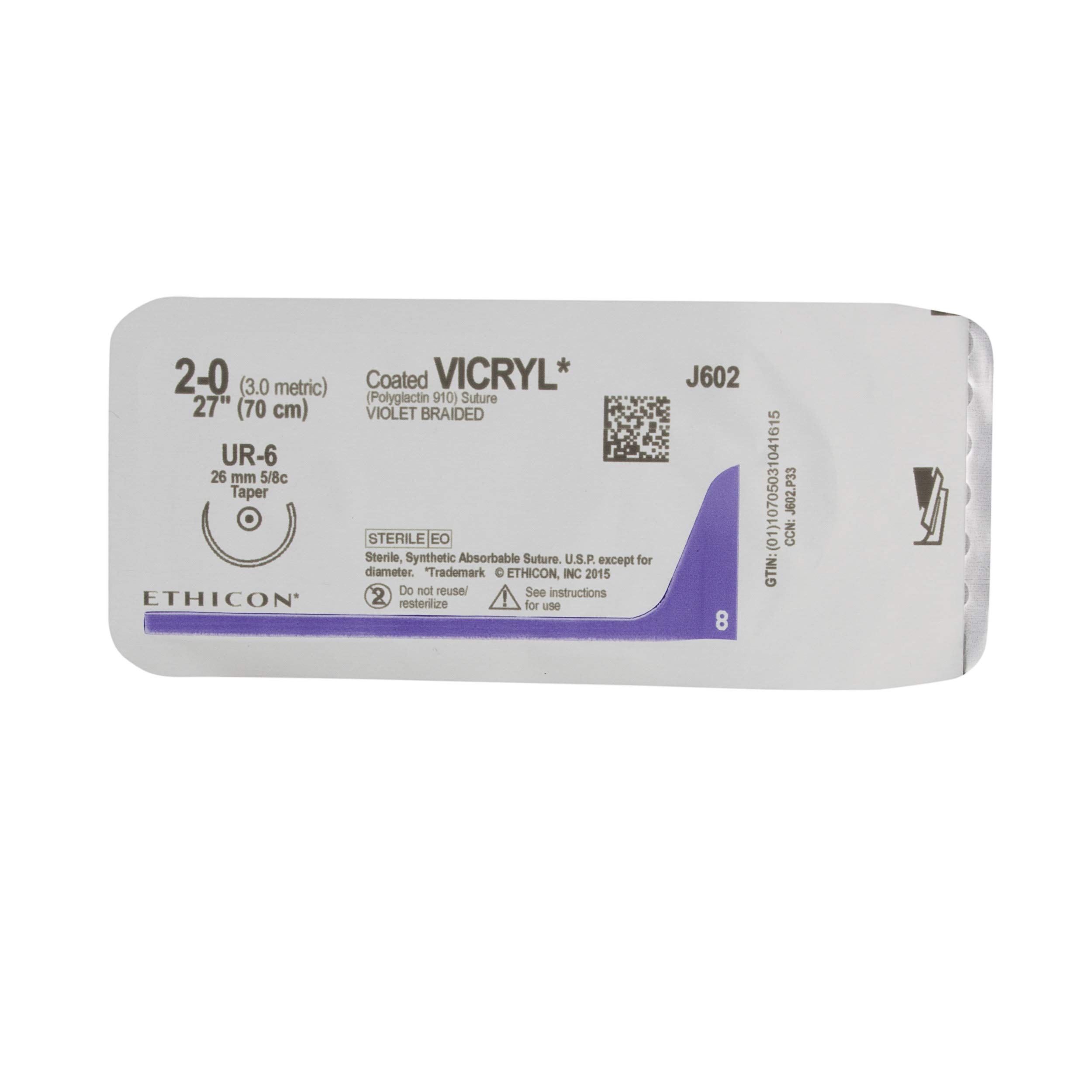 Ethicon J602H Coated Vicryl Suture, Synthetic Absorbable, UR-6, 5/8 ...