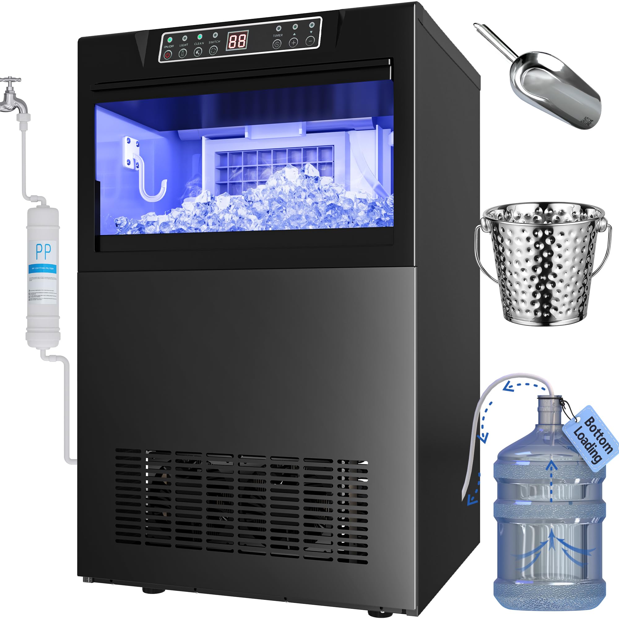 YITAHOME 2 Way Water Inlet Commercial Ice Maker Machine 100LBS/24H with ...