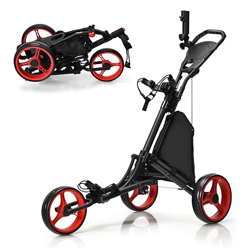 Tangkula Golf Push Pull Cart, Lightweight Aluminum Collapsible 3-Wheel ...