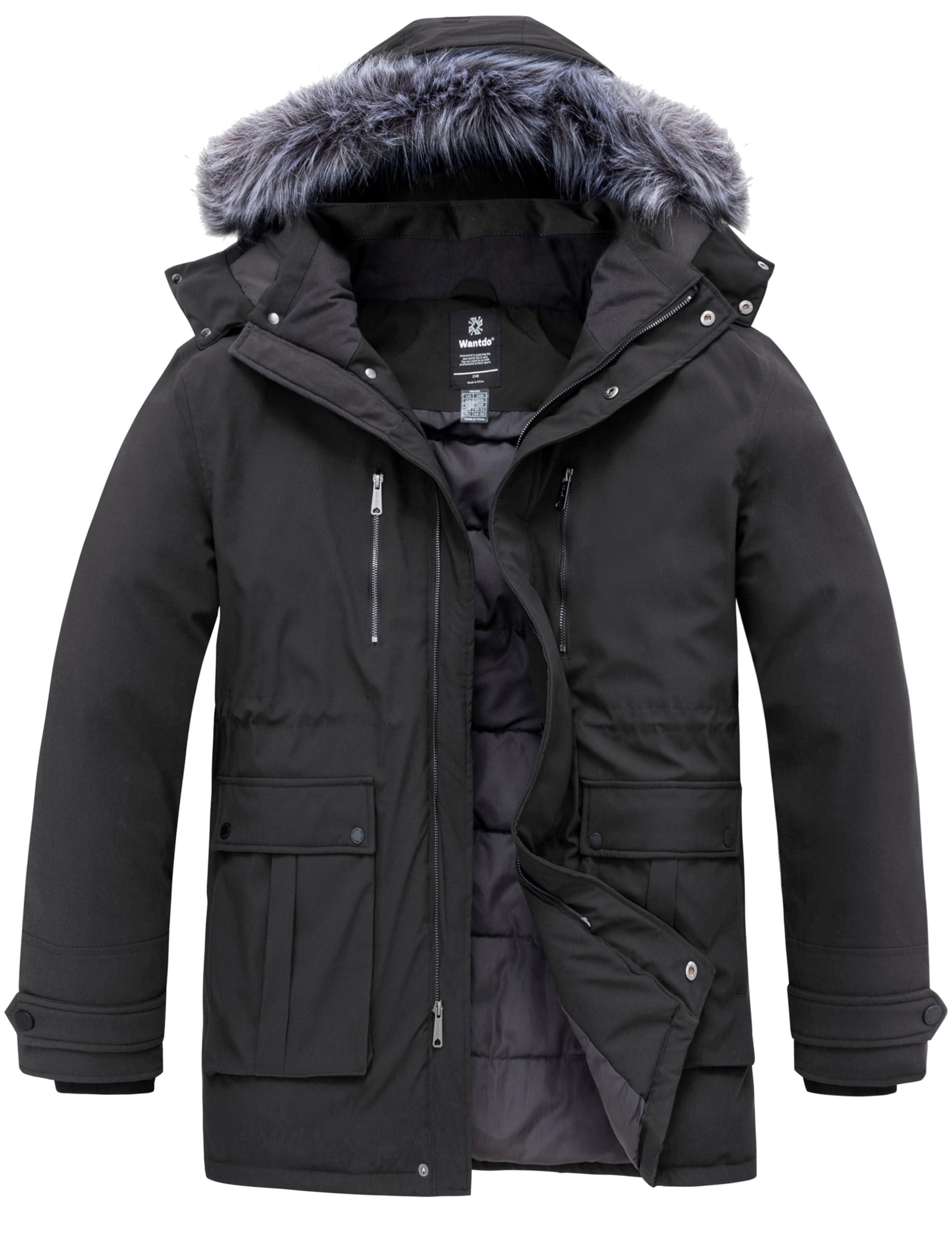 wantdo Men's Big and Tall Hooded Coat Mid Length Parka Jacket Winter ...