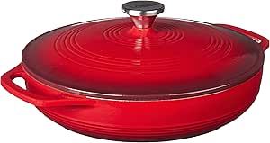 Amazon.com: Lodge 3.6 Quart Cast Iron Casserole Pan. Red Enamel Cast ...