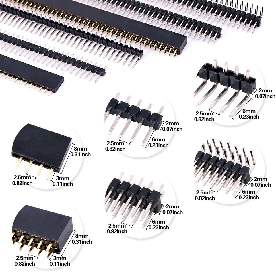 Glarks 112Pcs 2.54mm Male and Female Pin Header Connector Assortment ...