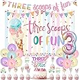 Amazon.com: Jollyboom Three Scoops of Fun Birthday Decorations for Girls, Ice Cream 3rd Birthday ...