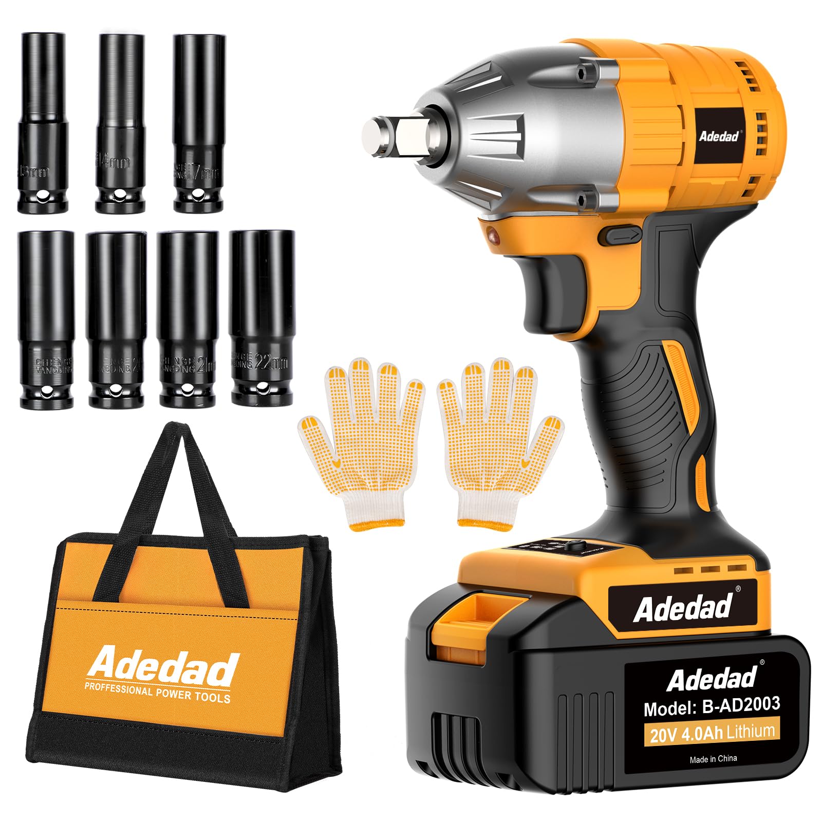 Adedad Brushelss Power Impact Wrench Set 406N.m Max Torque,3000RPM ...