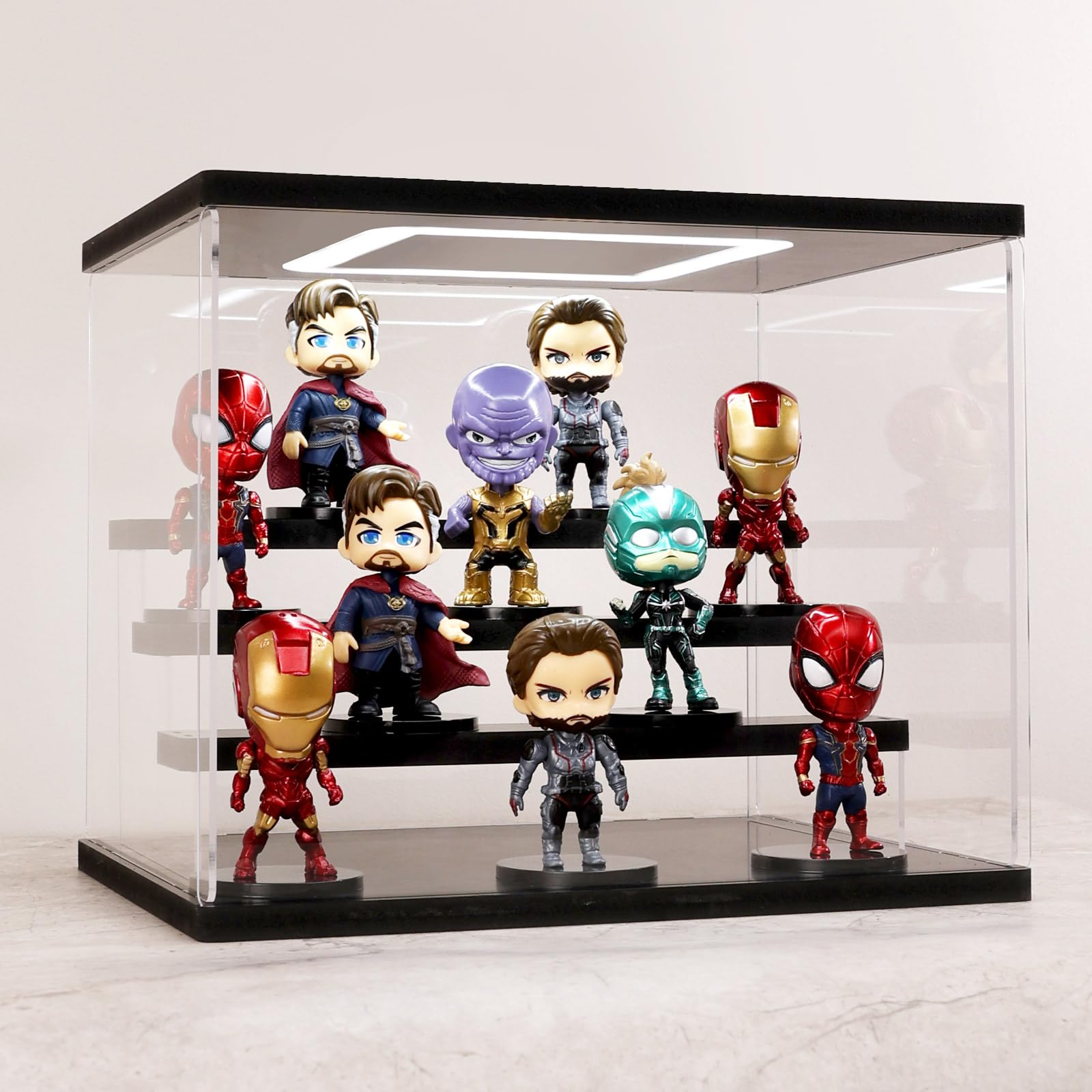 AZEYN Clear Acrylic Display Case with Light , 4 Tier Display Box Stand ...
