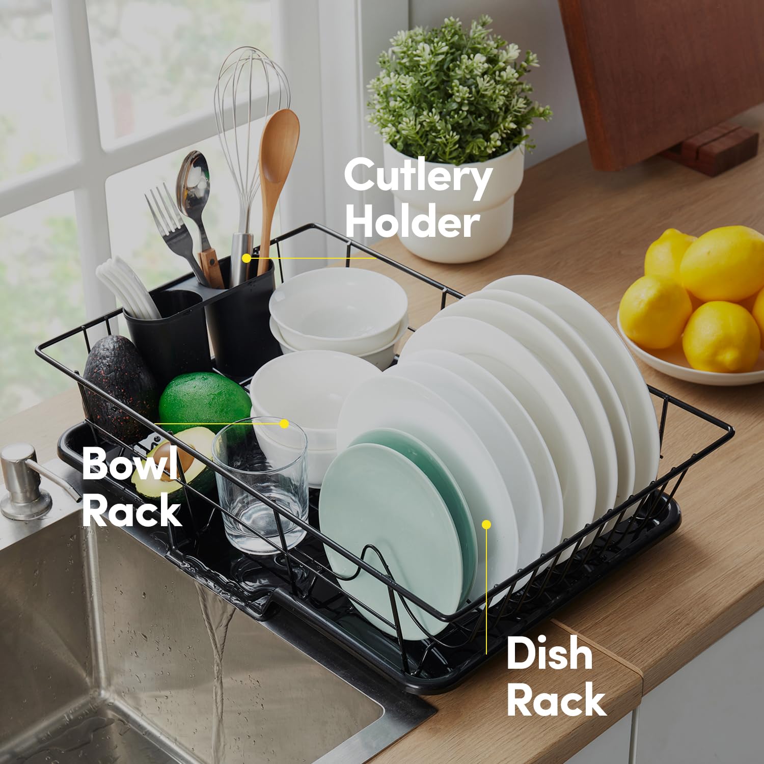 Mua Space-Saving 3-Piece Dish Drainer Rack Set with Cutlery Holder ...