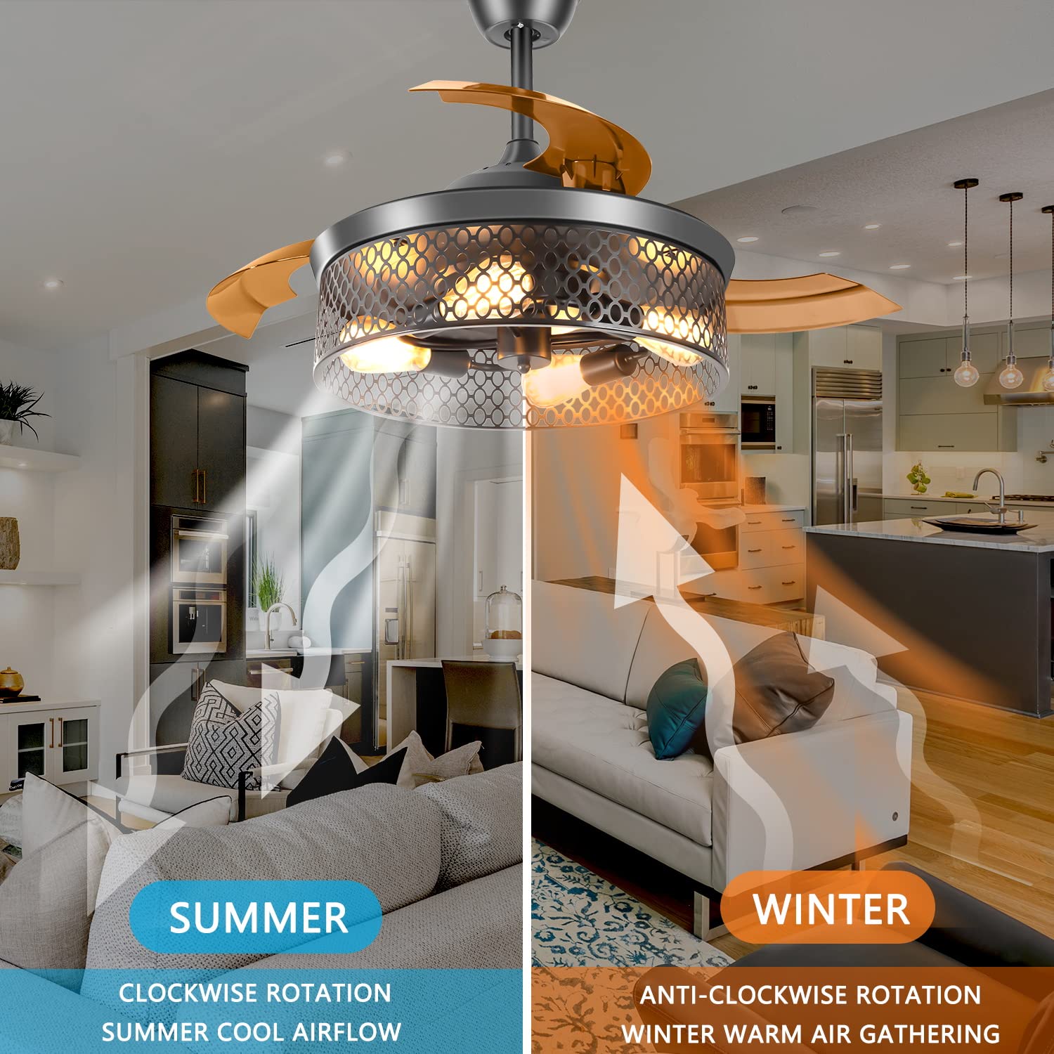 Mua Duclsaty Caged Ceiling Fan with Light and Remote Control,42 inch ...