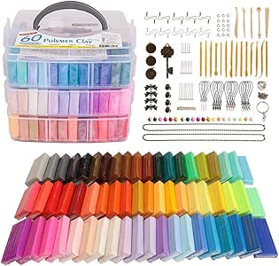 Polymer Clay, 60 Colors Shuttle Art 1.2 oz/Block Oven Bake Modeling Clay Kit with 19 sculpting ...