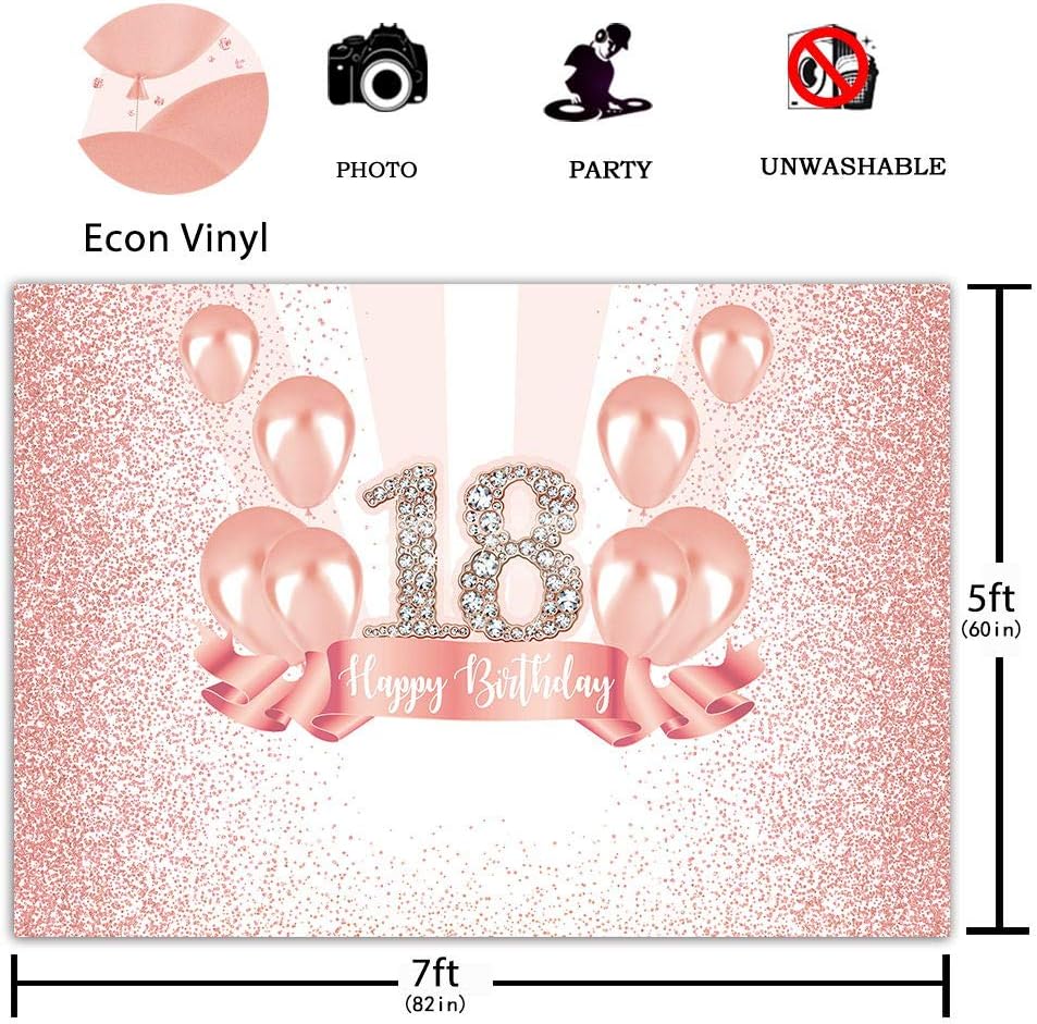 Allenjoy Rose Gold Pink 18th Happy Birthday Party Decorations Girls ...