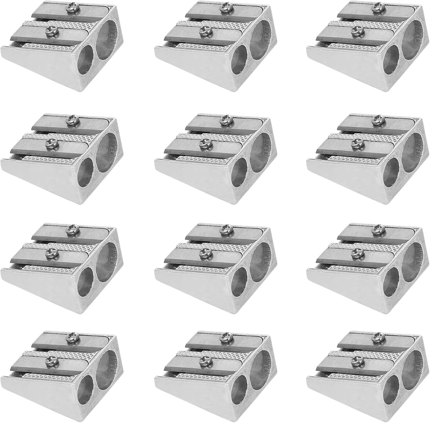 Pack of 12, Metal Pencil Sharpener with 2 Holes, SourceTon Manual Twin ...