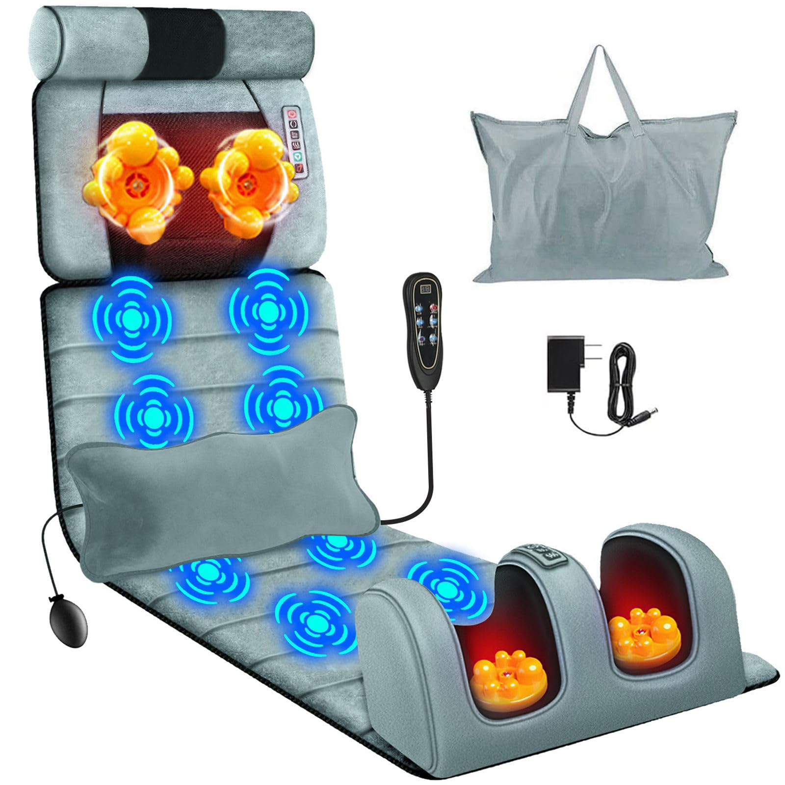 Full Body Massage Mat with Heat & Movable Shiatsu Neck Back Massager ...