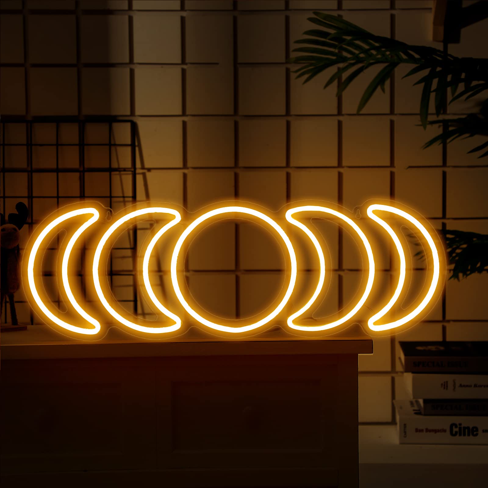 Moon Phases Neon Sign LED Boho Wall Art Neon Lights for Bedroom Moon ...