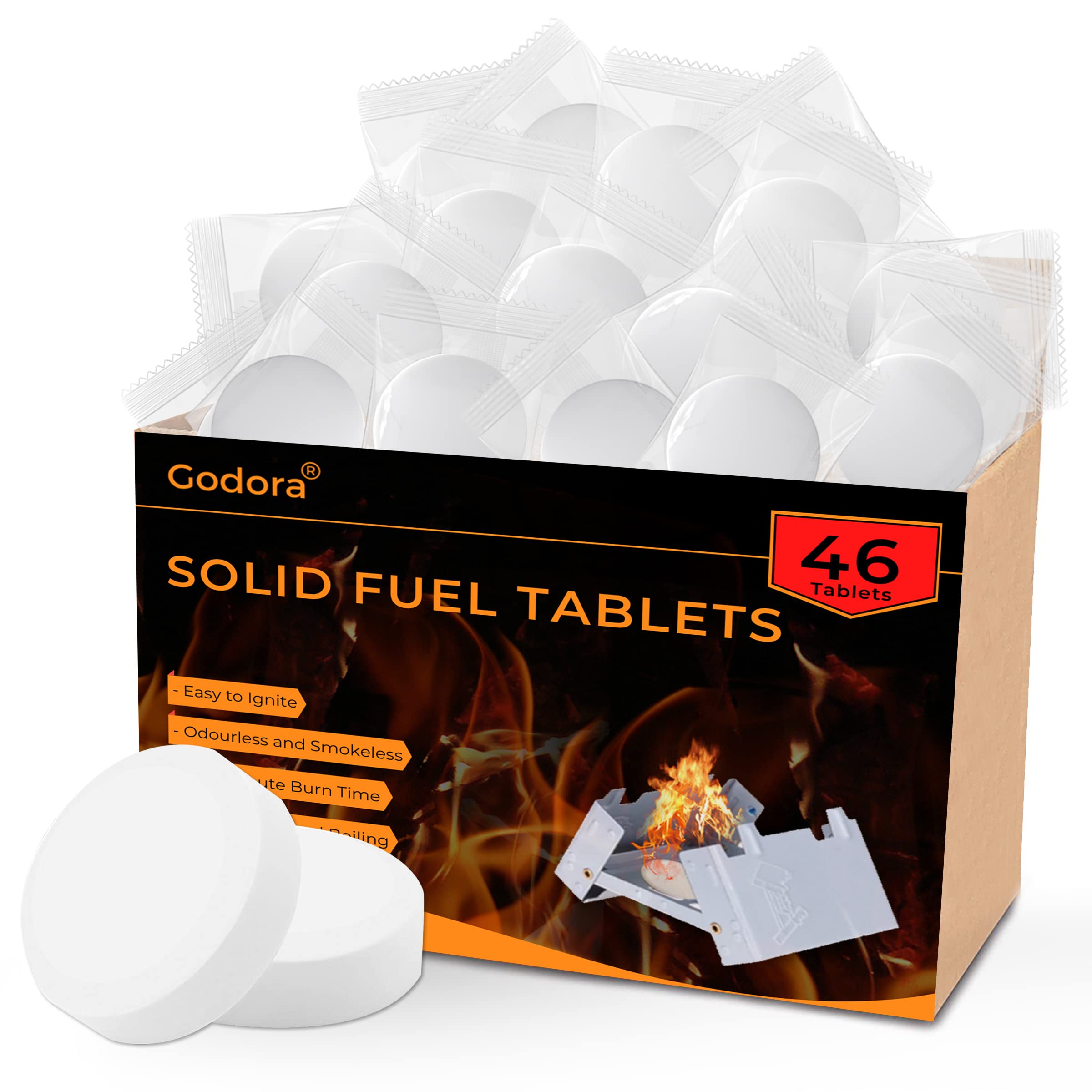 Godora 46 PCS Solid Fuel Tablets, Powerful Solid Fuel (1300-Degree ...
