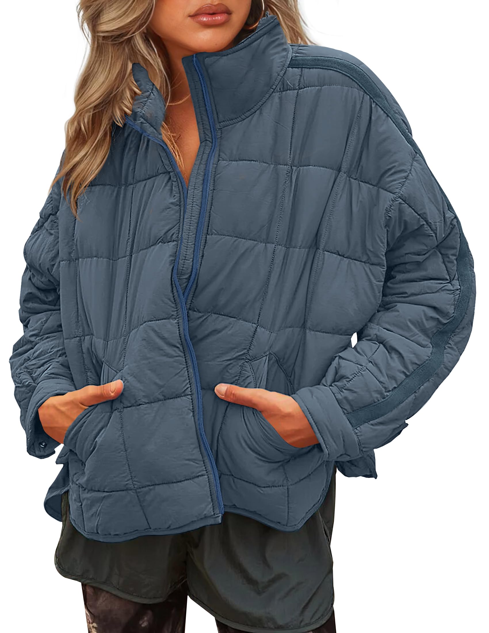 LEANI Women's Oversized Lightweight Puffer Jackets Long Sleeve Zipper ...