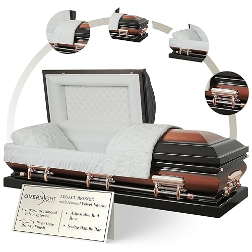 Overnight Caskets Legacy Metal Funeral Casket Bronze with Almond Velvet ...