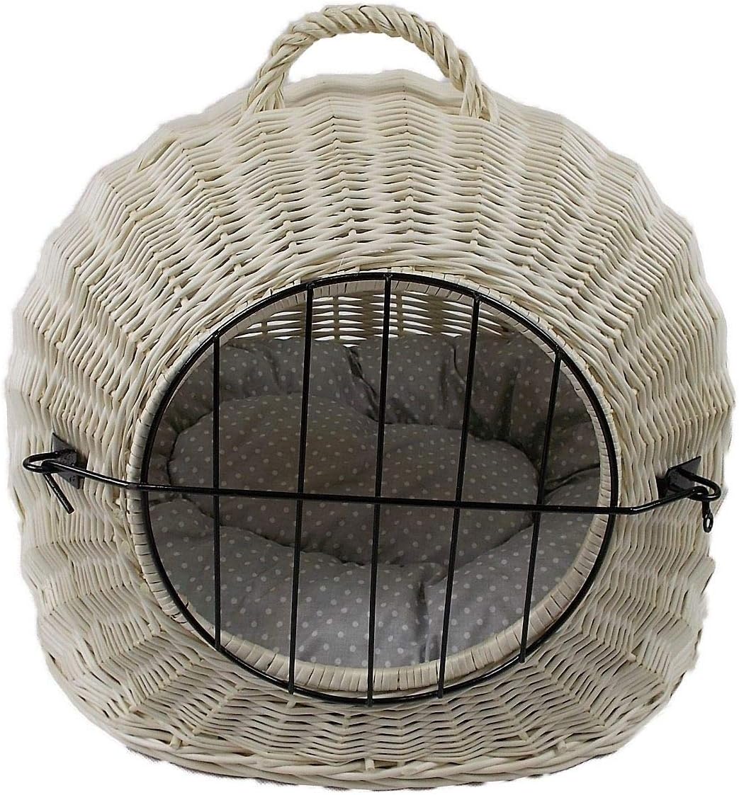 Katzenkorb aus Weide Weiß Gebleicht | Größe S 45x35x44 cm | abnehmbares ...