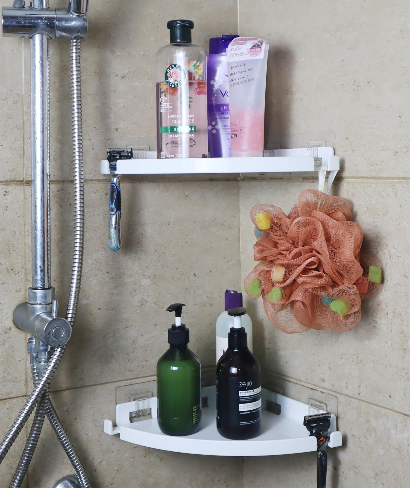 Mua JiePai Acrylic Corner Shower Caddy Shelf with Hooks 2 Pack ...