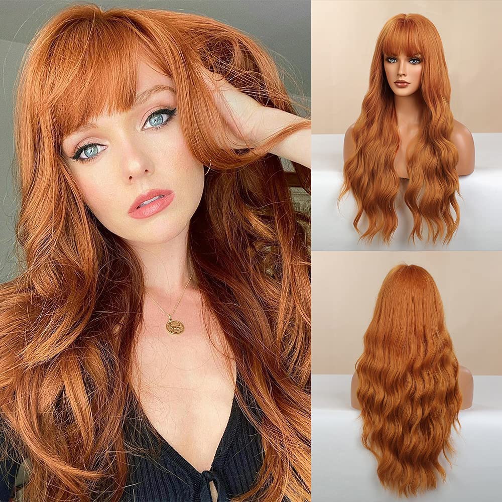FORCUTEU Ginger Wig with Bangs Orange Wigs for Women Long Orange Wig ...