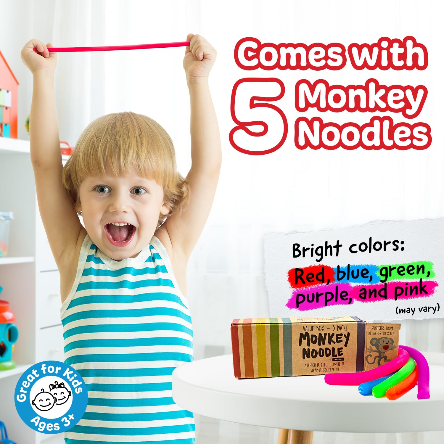 The Original Monkey Noodle Fidget Toy - 5 Pack - Stretchy Sensory Toys ...