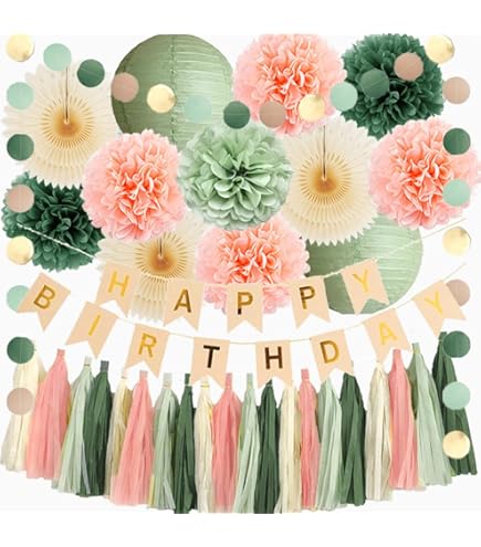 Neutral Boho Party Decor 60th Birthday Decorations Sage Green Happy ...