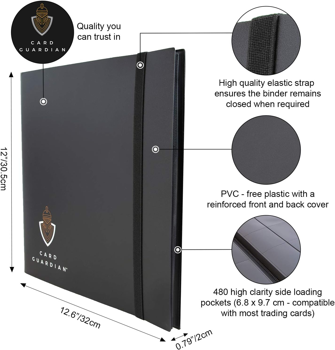 Card Guardian – 12 Pocket Black Trading Card Album 480 Side Loading ...