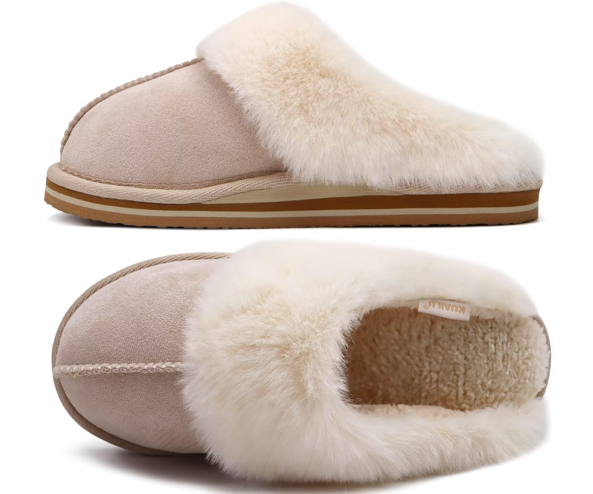 KuaiLu Womens Slippers, Fluff Dual Memory Foam Ladies Cozy Arch Support ...