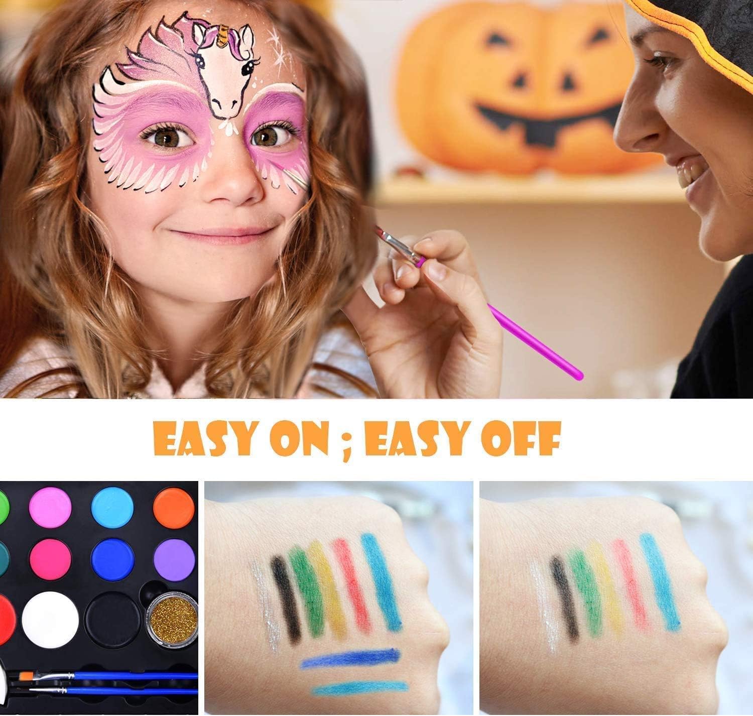 EPCHOO Face Paints Kit, 16 Colours Non-Toxic Face Painting Palette with ...